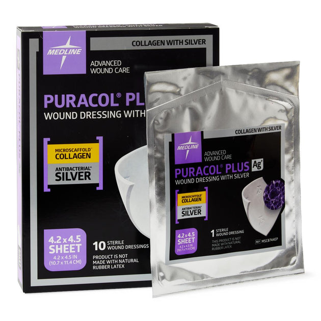 Puracol Plus Ag+ Collagen Wound Dressing with Silver, 4.25" x 4.5" inc ...